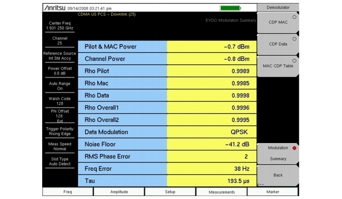 EVDO Demodulator Measurements Setup